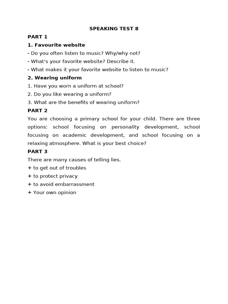 Speaking Test 8 Nói | PDF