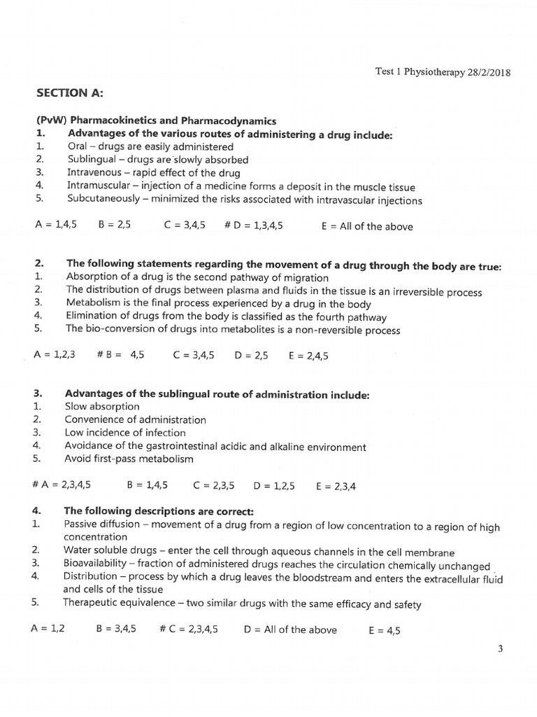 2018 Physio Test 1 Memo | PDF