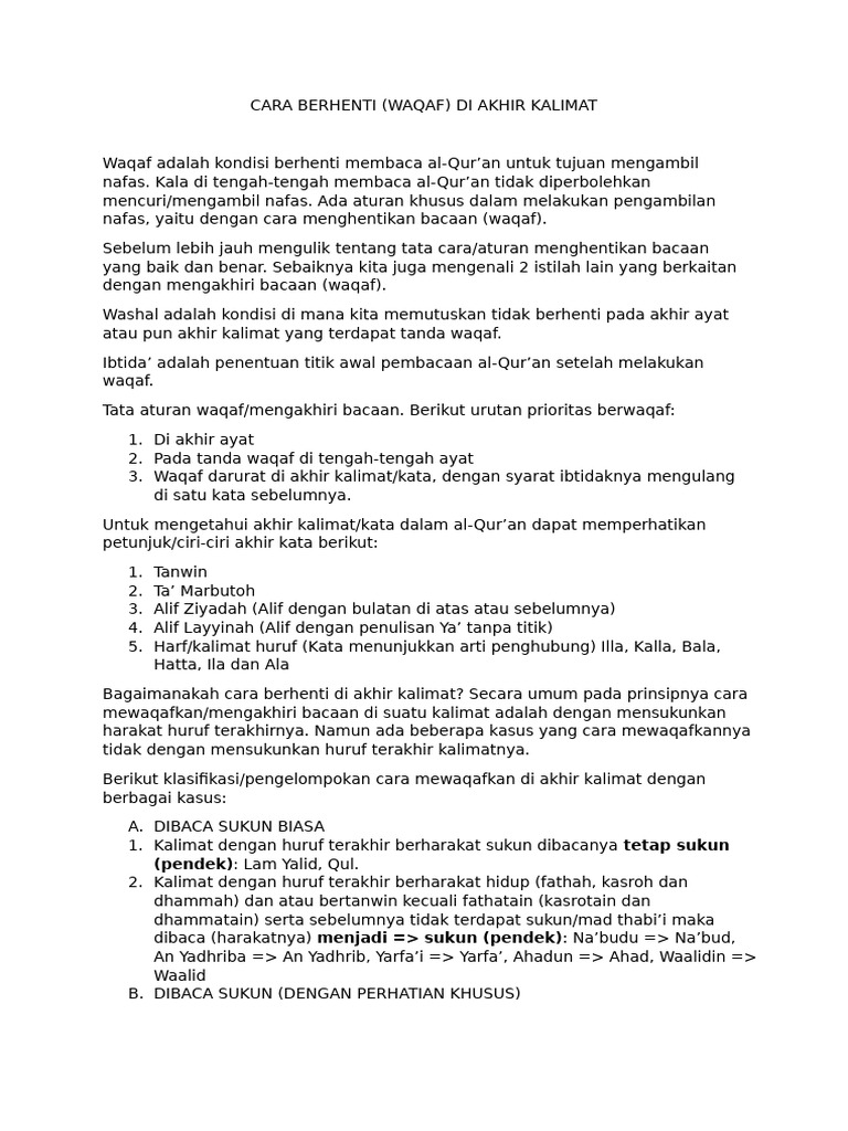 Panduan Waqaf di Akhir Kalimat | PDF
