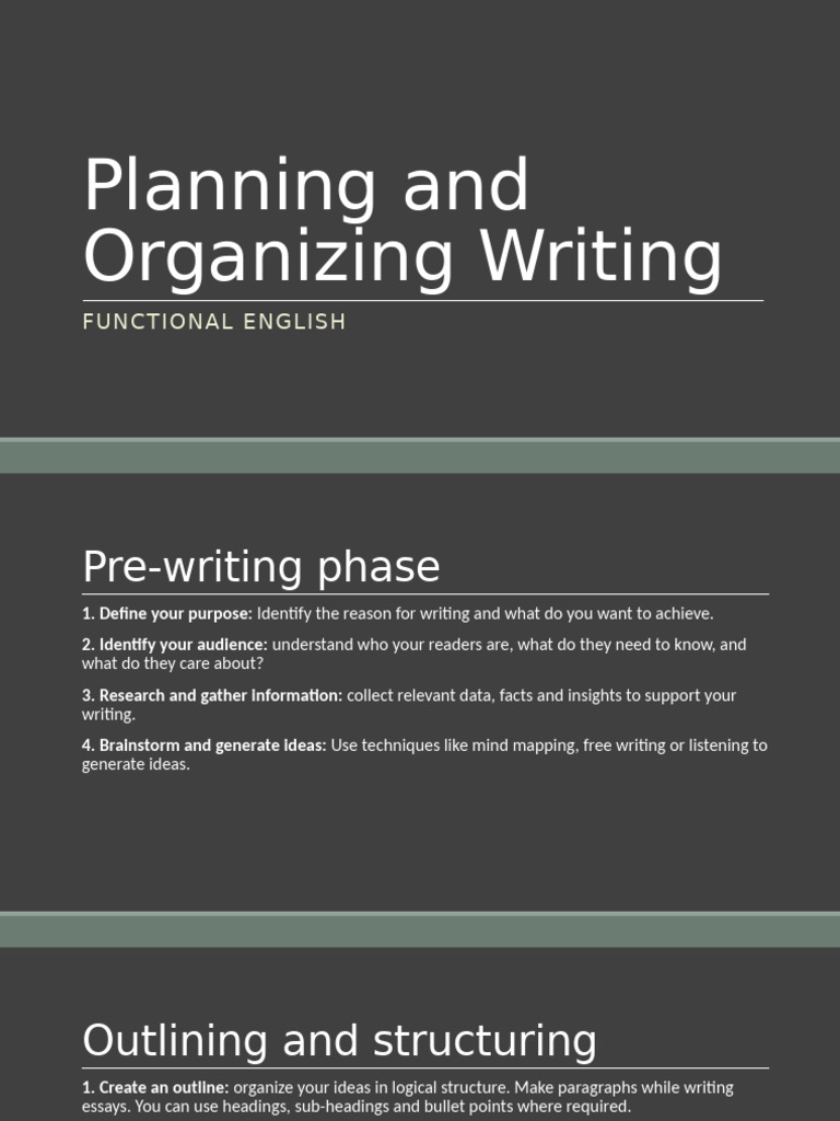 Planning and Organizing Writing | PDF | Proofreading | Human Communication