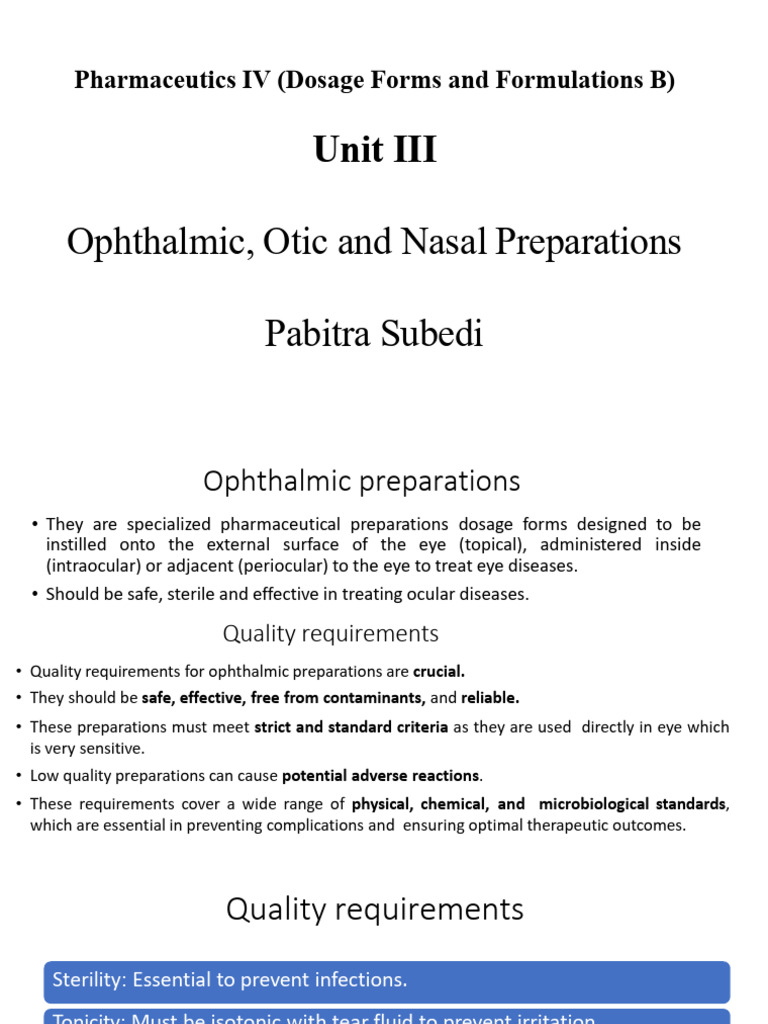 Ophthalmic, Nasal and Otic Preparations | PDF | Contact Lens | Mucus
