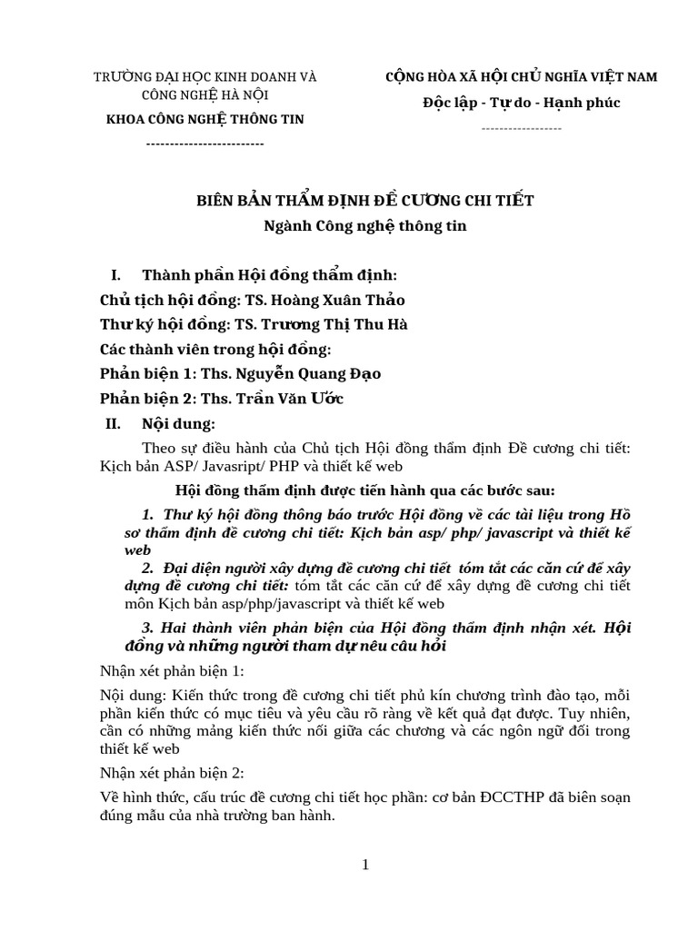 Bien Ban Tham Dinh de Cuong Chi Tiet | PDF