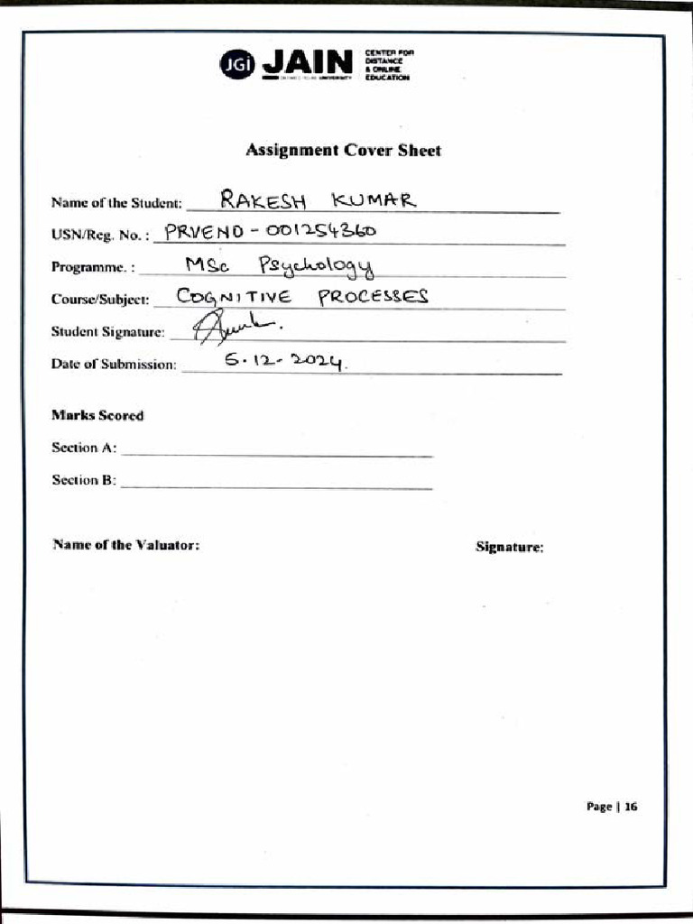 Cognitive Processes Assignment 1 - Compressed | PDF