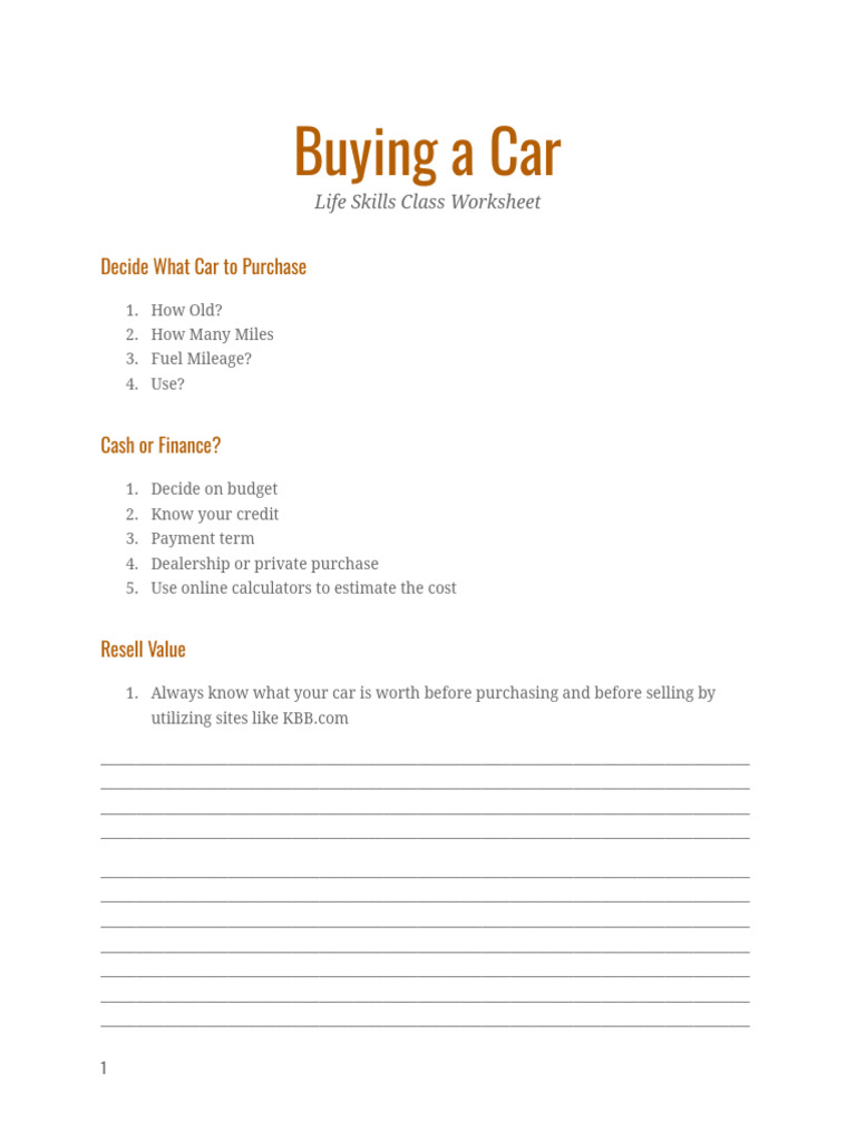 How To Buy A Car Lesson Plan | PDF