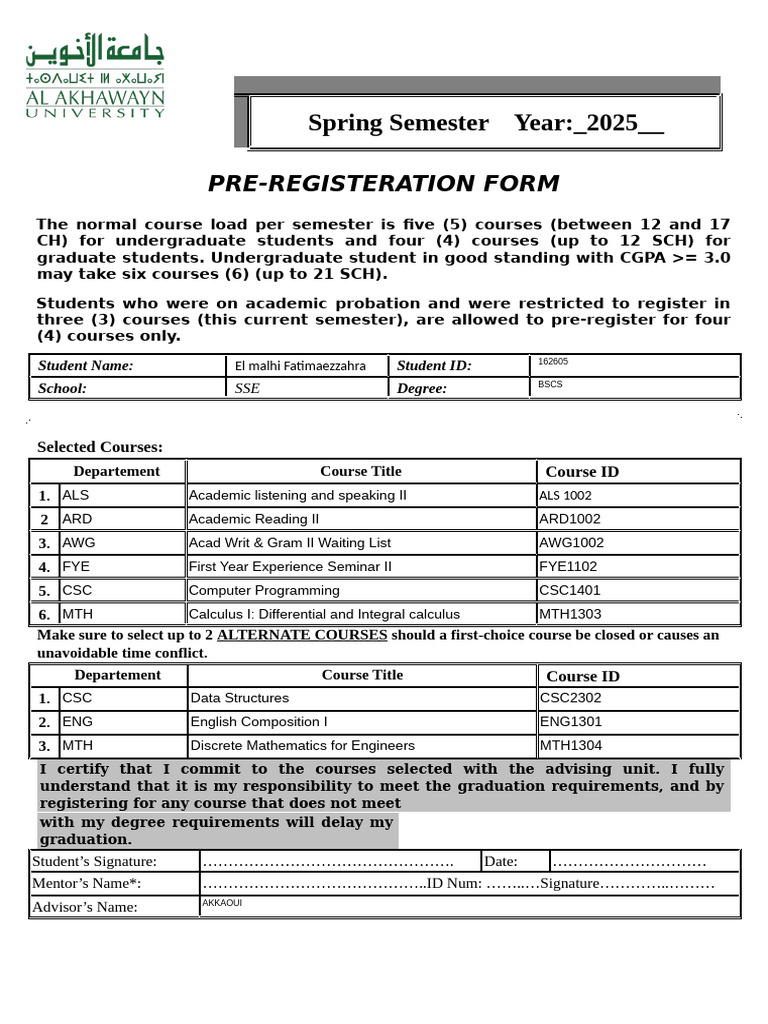 Pre Registration Form | PDF | Mathematics