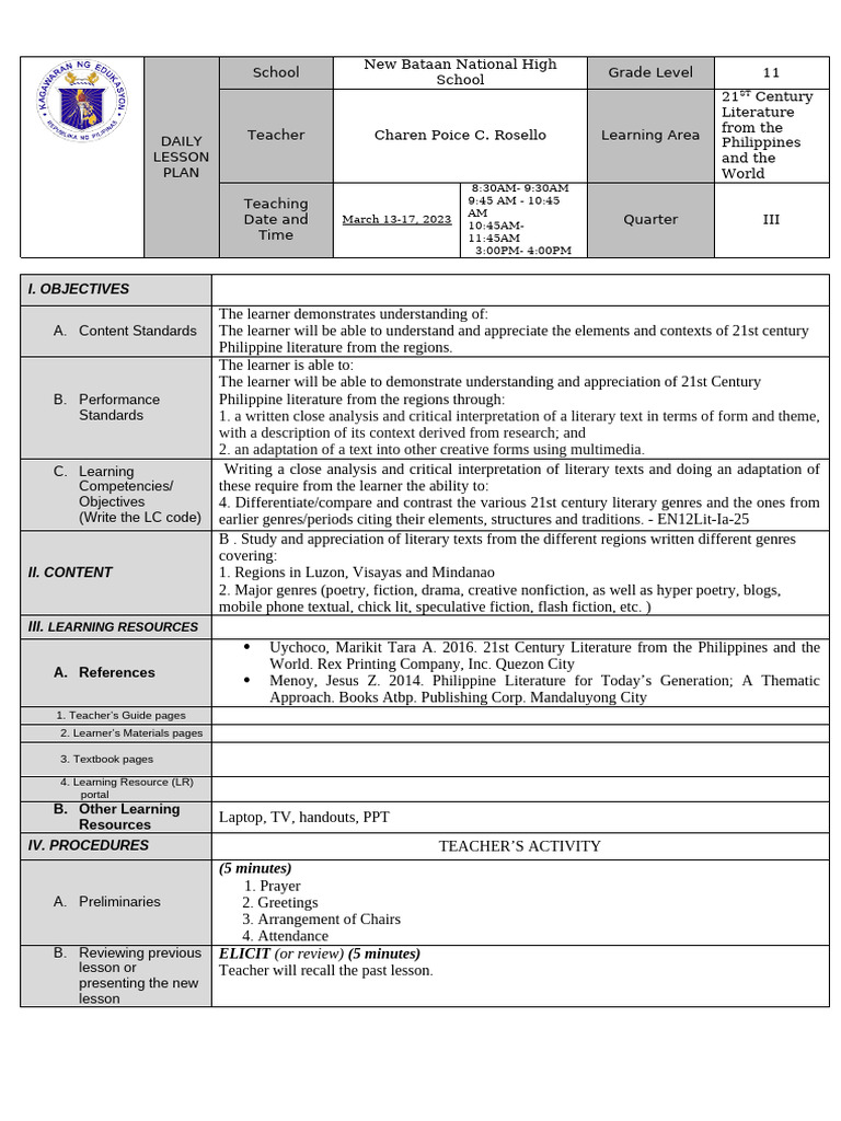3 DLP-7Es WEEK 4 | PDF | Genre | Learning