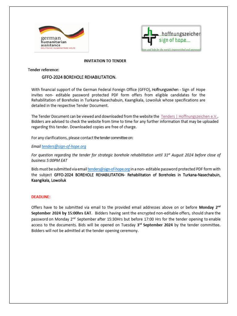 GFFO 2024 Borehole Rehabilitation Tender | PDF
