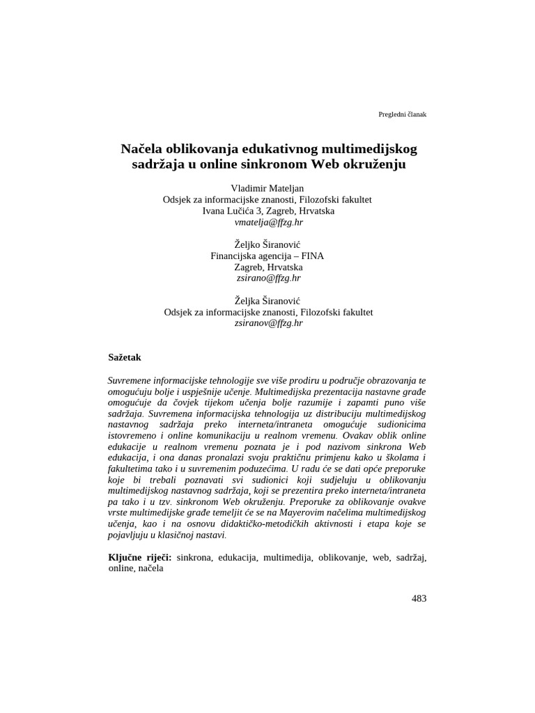 7-03 Mateljan & Siranovic & Siranovic, Nacela Oblikovanja Edukativnog Multimedijskog Sadrzaja | PDF