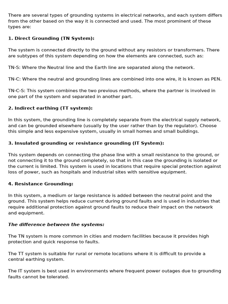 Types of Electrical Grounding Systems | PDF