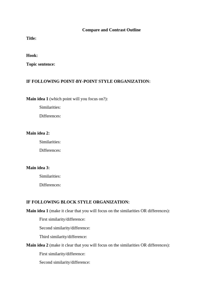 Compare and Contrast Outline | PDF