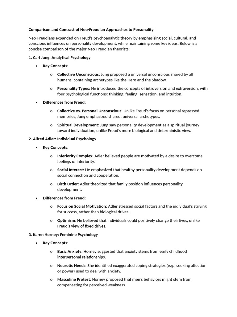 Neo-Freudian Theories of Personality | PDF | Sigmund Freud | Carl Jung