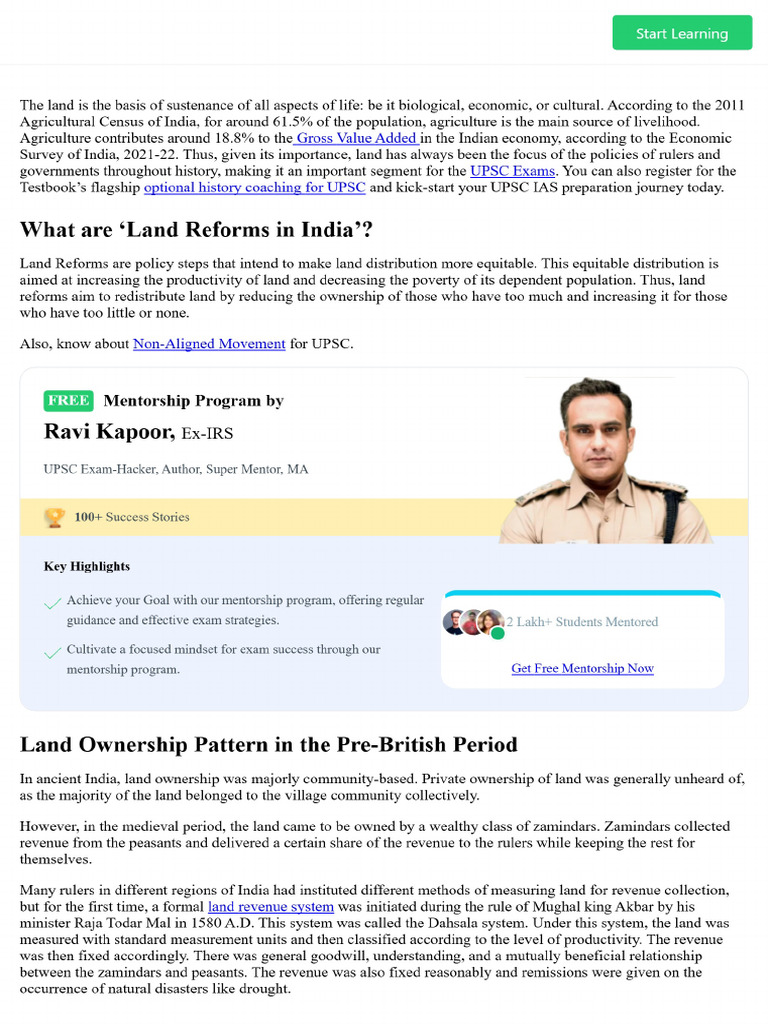 Land Reforms in India_ Definition, Features & Land Reform Policy! | PDF