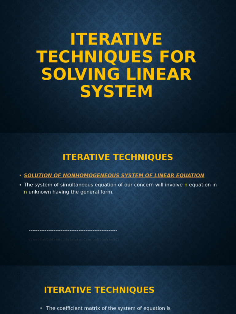 Iterative Techniqwe for Linear System | PDF | Equations | Algebra