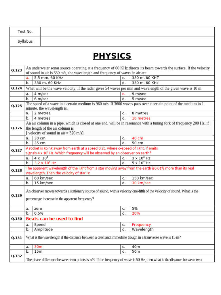 Physics Wave and Sound Questions | PDF | Sound | Waves