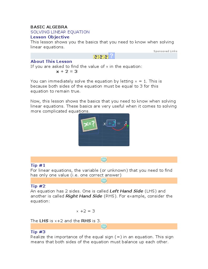 Lesson Objective: Solving Linear Equation | PDF | Fraction (Mathematics ...