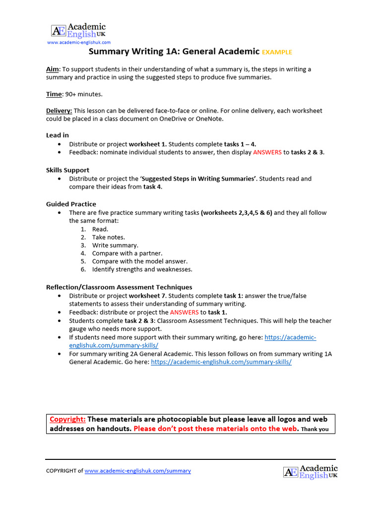 Summary Writing 1A EXAMPLE AEUK | PDF | Dogs | Goal Setting
