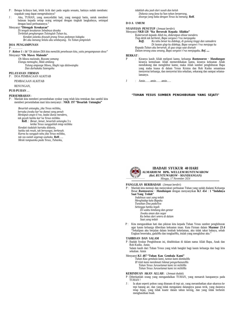 Ibadah Syukur 40 Hari | PDF