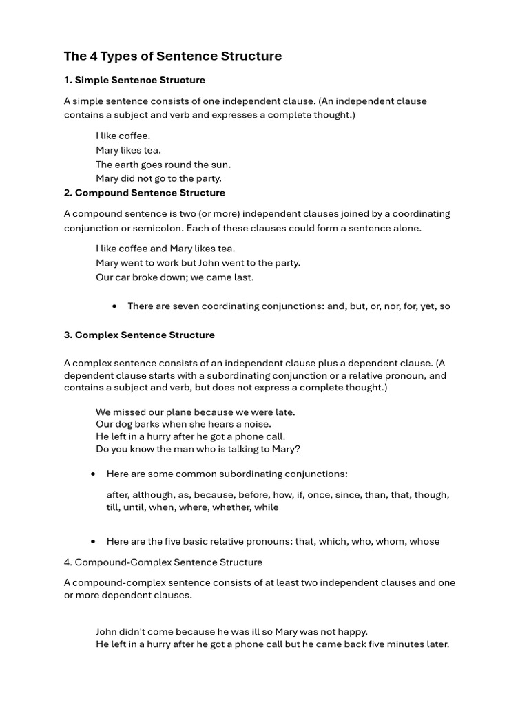 The 4 Types of Sentence Structure | PDF
