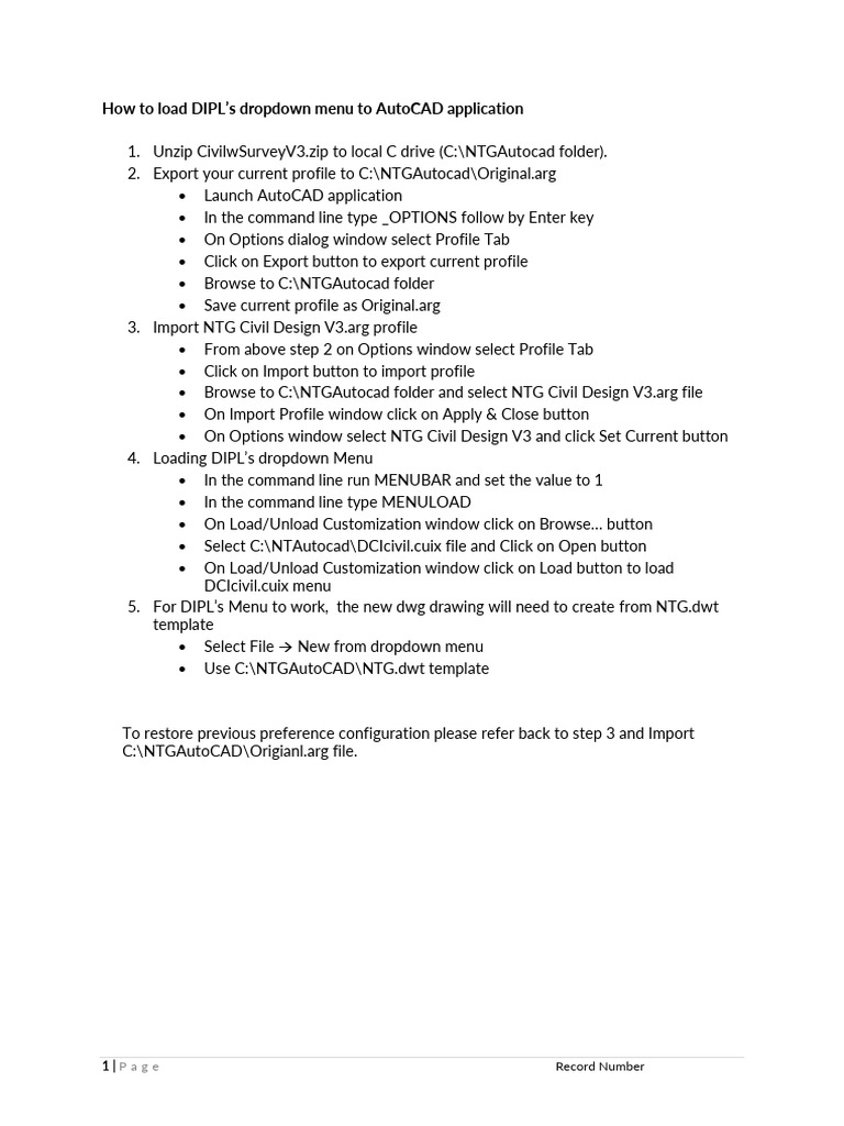 Autocad Profile Setup Instruction Mar2019 | PDF