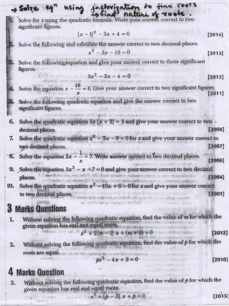 Math Quadratic Equations Sss | PDF