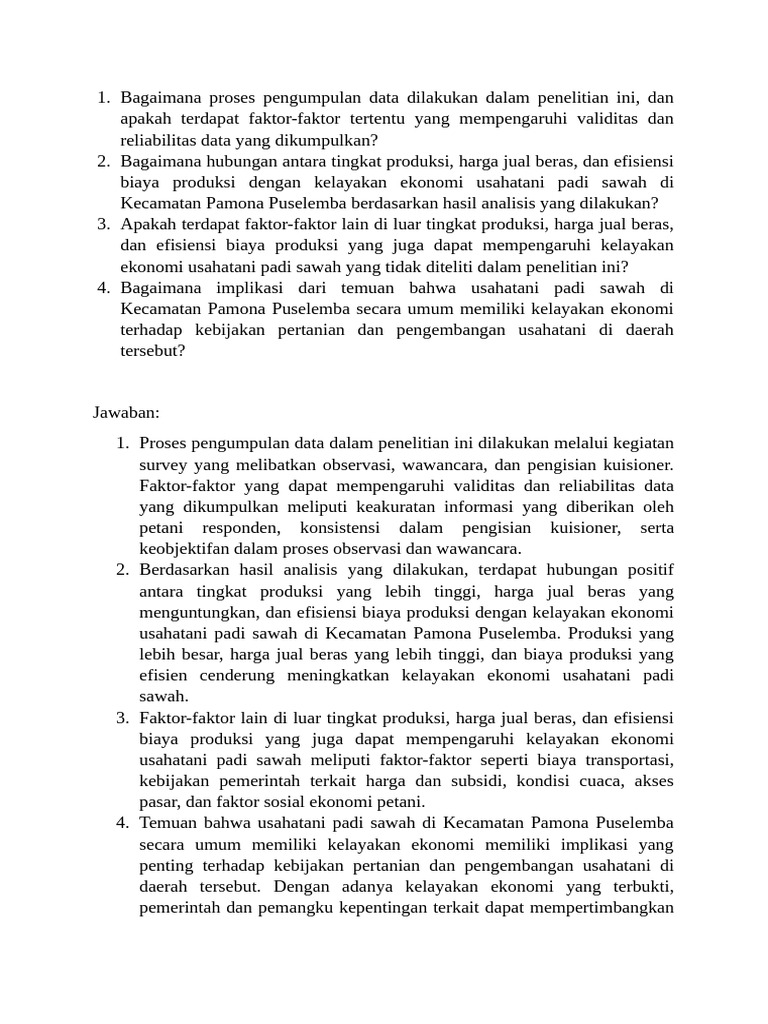 daftar pertanyaan analisis kelyakan bu ilma | PDF