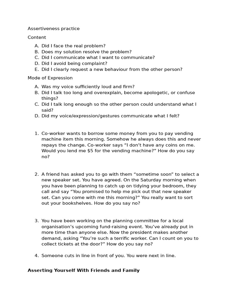 Assertiveness Training Prompts | PDF