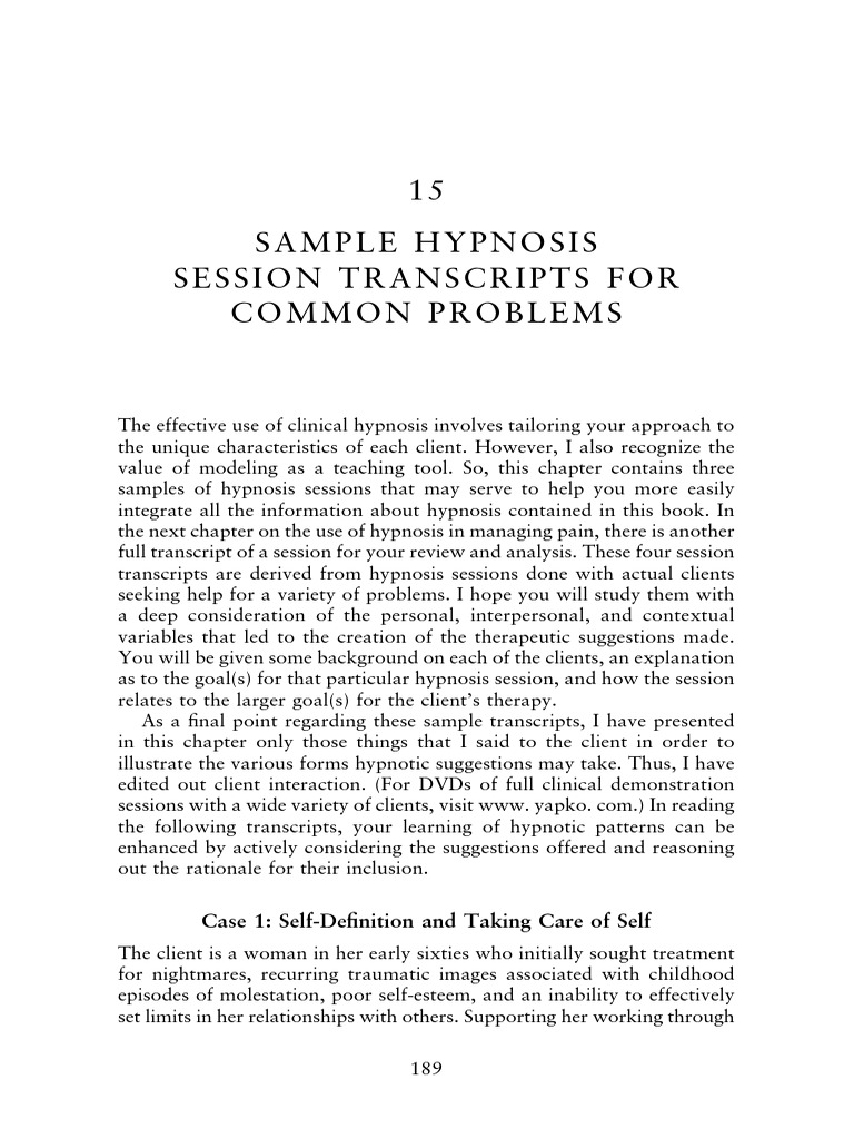 Sample scripts for common problems | PDF | Hypnosis | Psychotherapy