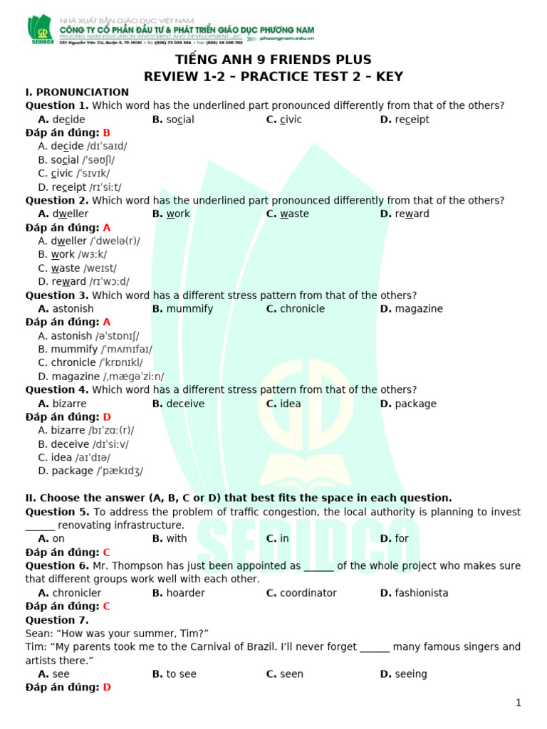 English 9 Friends Plus Review 1-2 Key | PDF