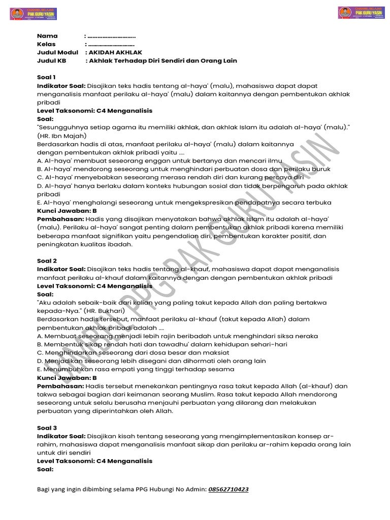 Resume KB 4 Akhlak Terhadap Diri Sendiri Dan Orang Lain - Bimbel PPG Pak Guru Yasin | PDF