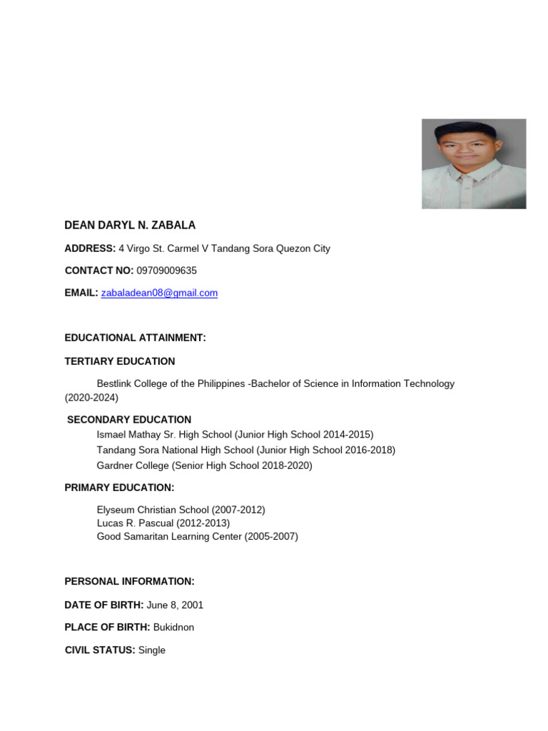 DEAN DARYL Zabala Resume | PDF
