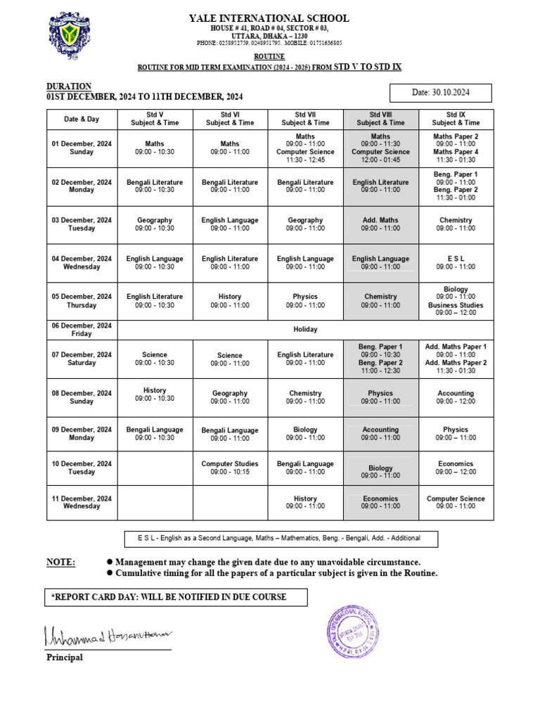 Mid Term Exam Schedule 2024-2025 | PDF | Science