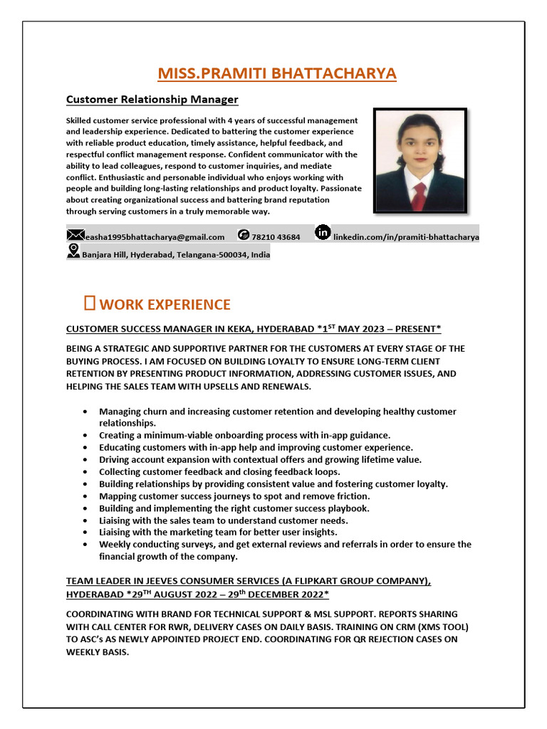 RESUME_MISS PRAMITI BHATTACHARYA 09.09.23 (1) | PDF | Customer Experience | Customer