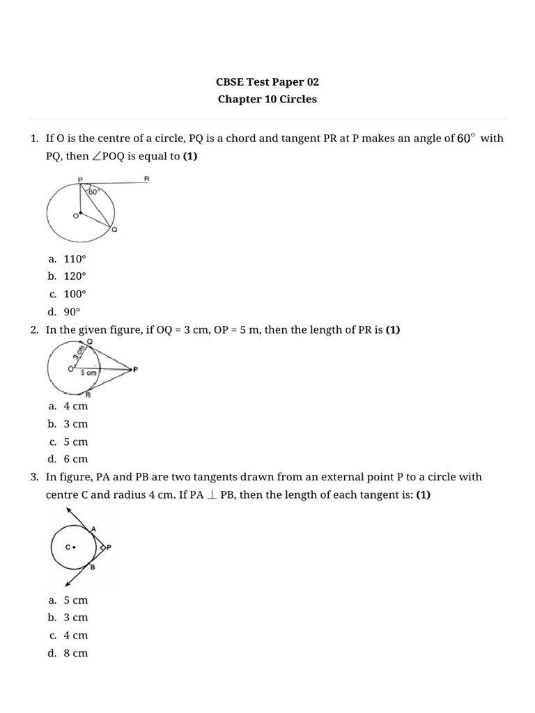 Chapter 10 Circles Test 02 | PDF | Circle | Euclidean Geometry