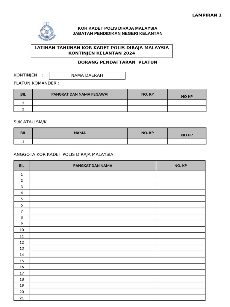 Borang Pendaftaran Platun-4 | PDF