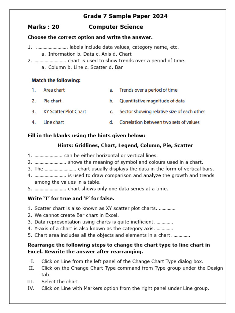 Grade 7 Computer Sample Paper Term I | PDF | Chart | Microsoft Excel