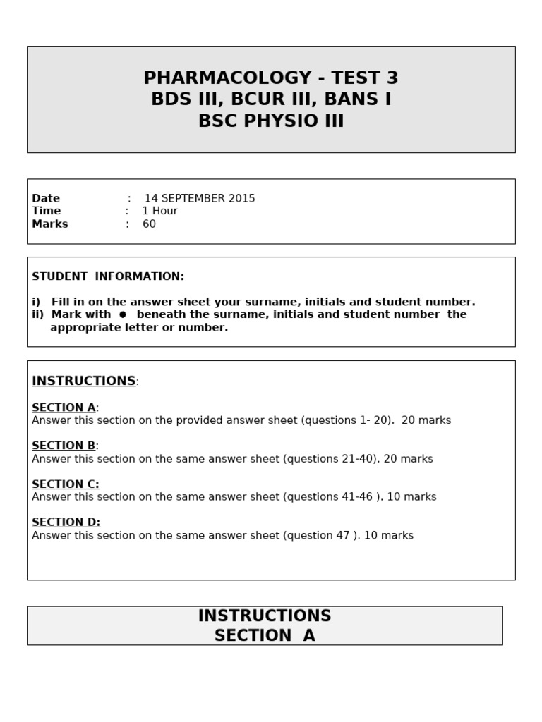 2015 Comb Test 3 Memo | PDF | Benzodiazepine | Vasodilation