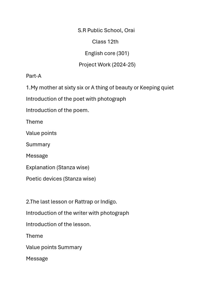 ENGLISH Project Work 2024-25 | PDF