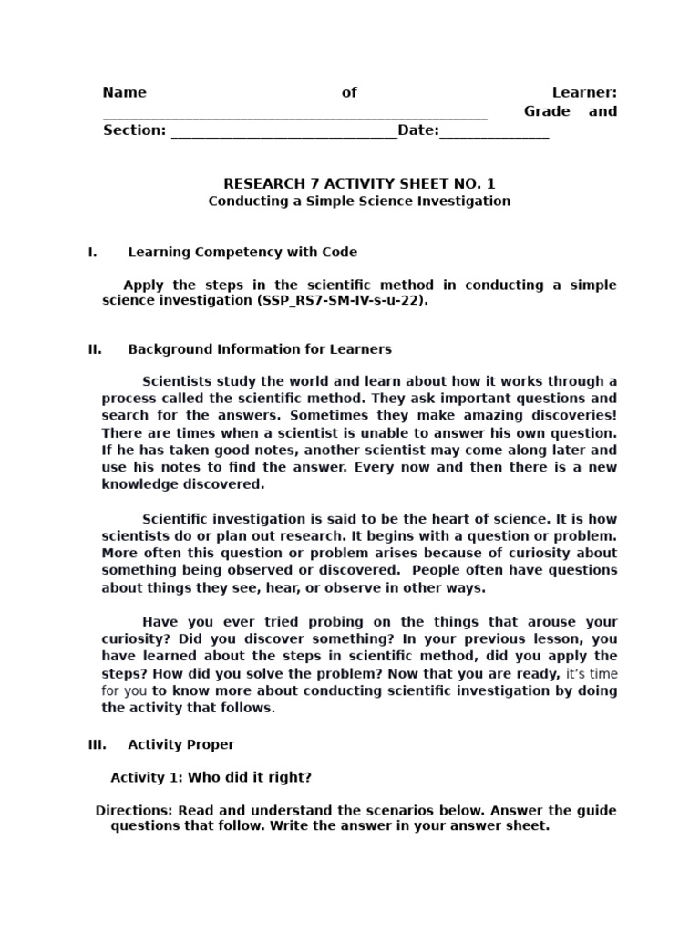 Research 7 Quarter 4 Module 1 | PDF | Science | Scientific Method