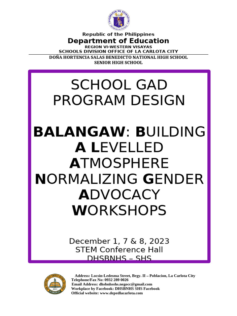 GAD Program Design Aloro PR ITEMIZED MEALS 1 | PDF | Gender | Gender Studies