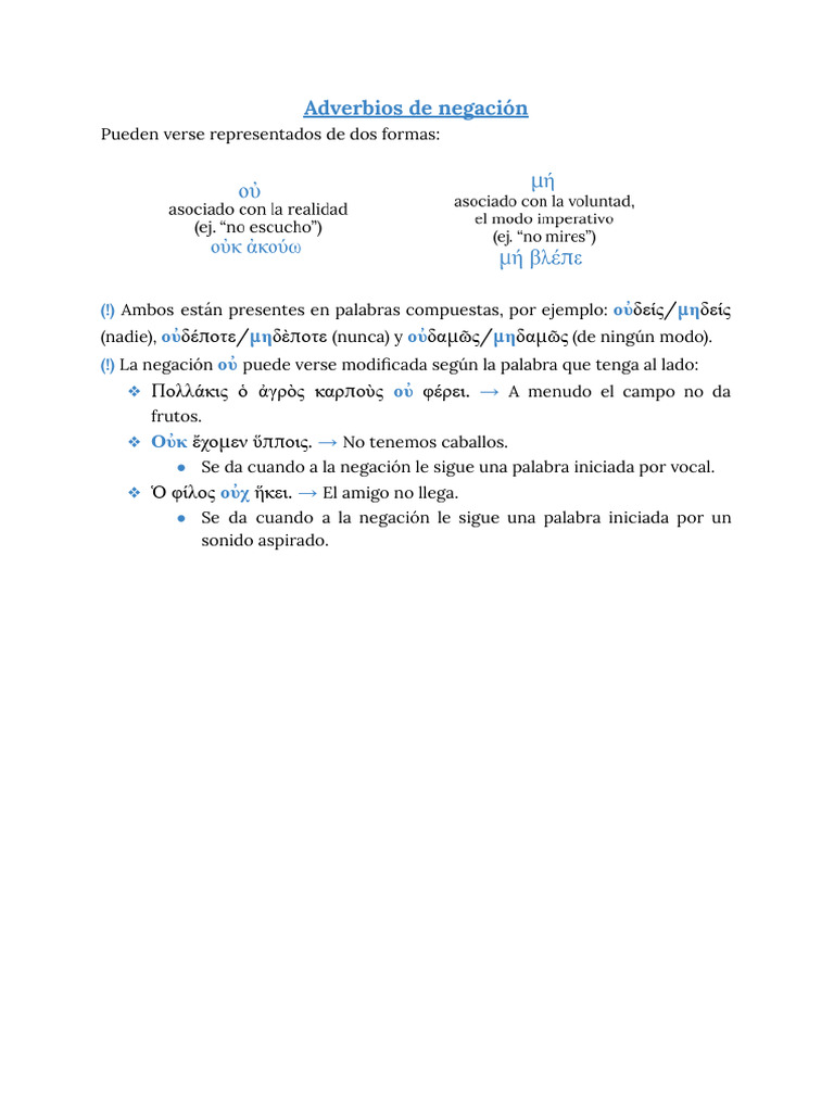 Adverbios de Negación | PDF