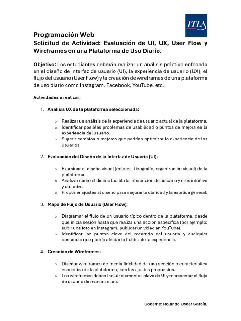 Evaluación de UI, UX, User Flow y Wireframes en Una Plataforma de Uso Diario. | PDF