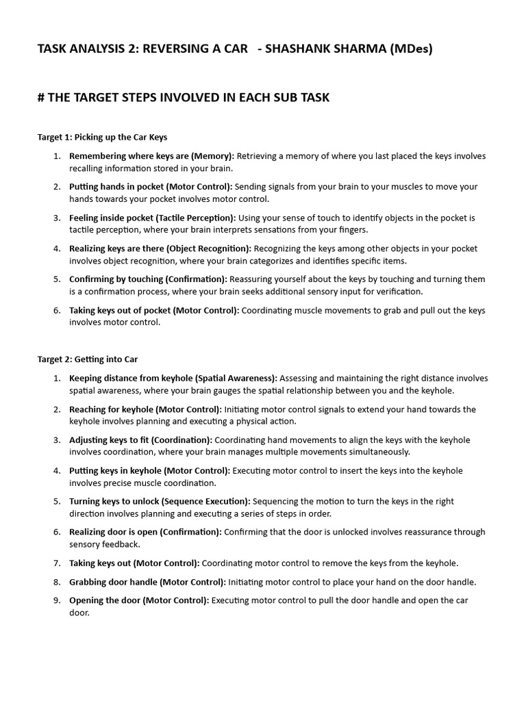 TASK ANALYSIS 2 - Physical Object With Instructions | PDF | Motor ...