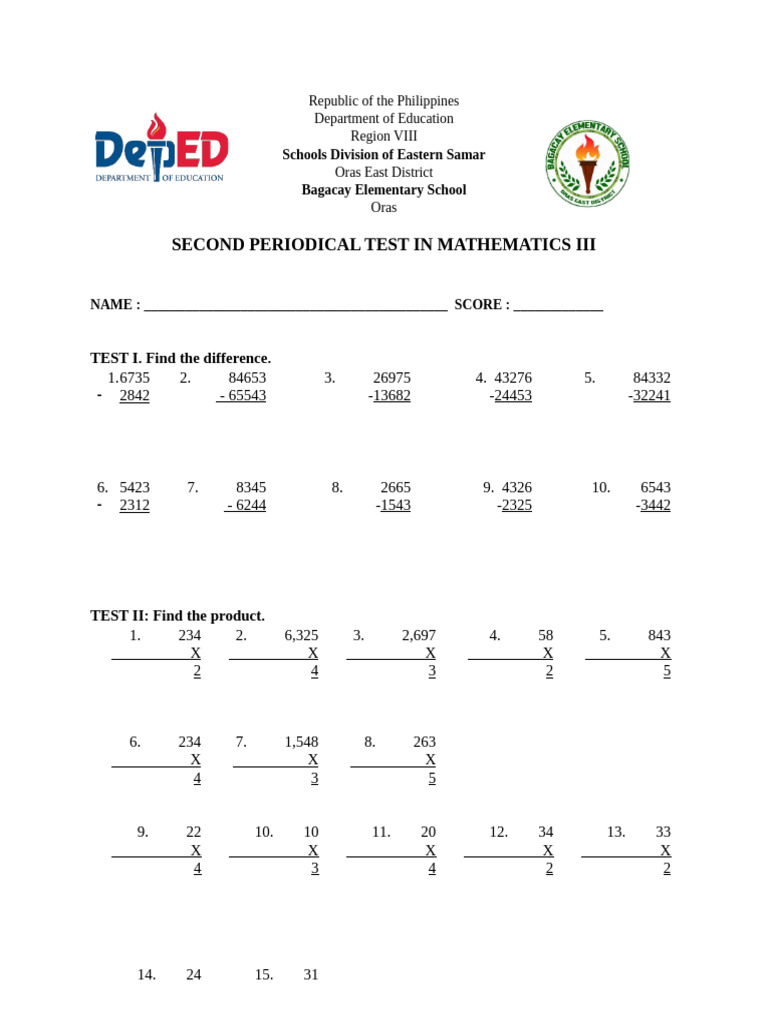 Second Periodical Test in Math 3 | PDF