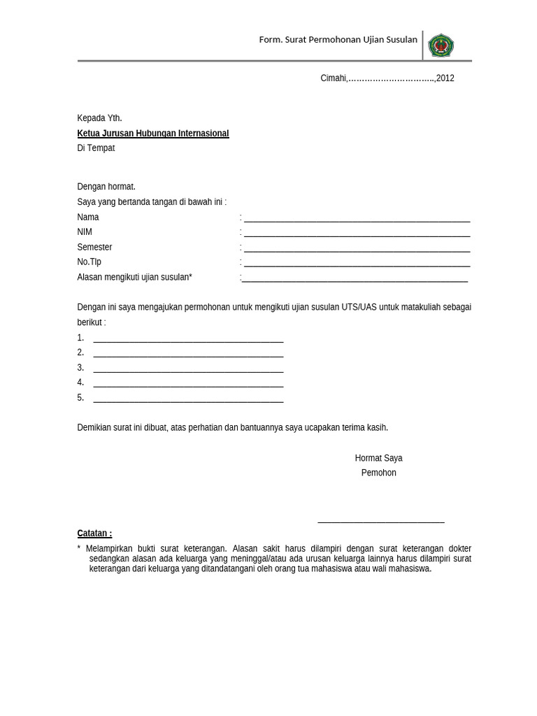 Fom Ujian Susulan | PDF