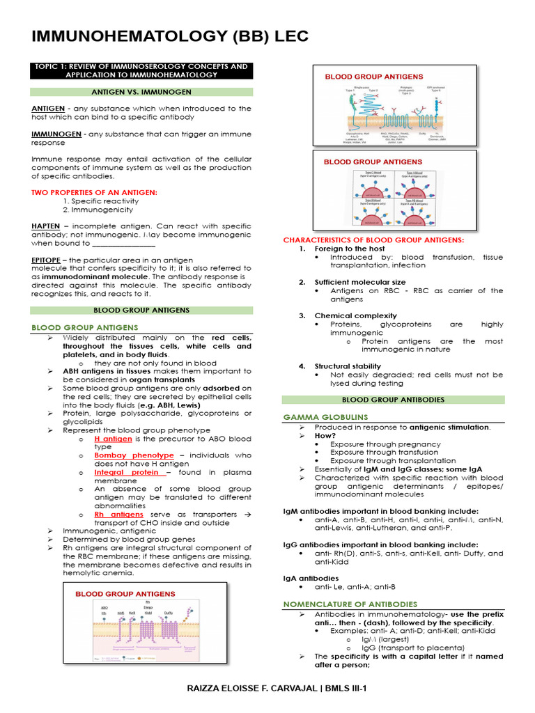Immunohematology Concepts Overview | PDF | Antibody | Red Blood Cell
