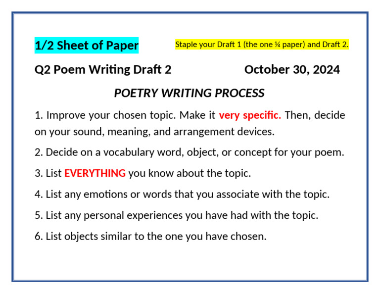 Poem Writing Process Activity | PDF
