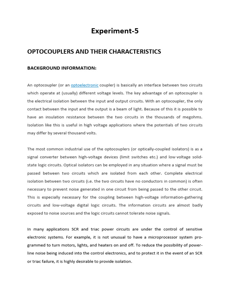 Optocouplers And Their Characteristics Pdf Transistor Bipolar Junction Transistor