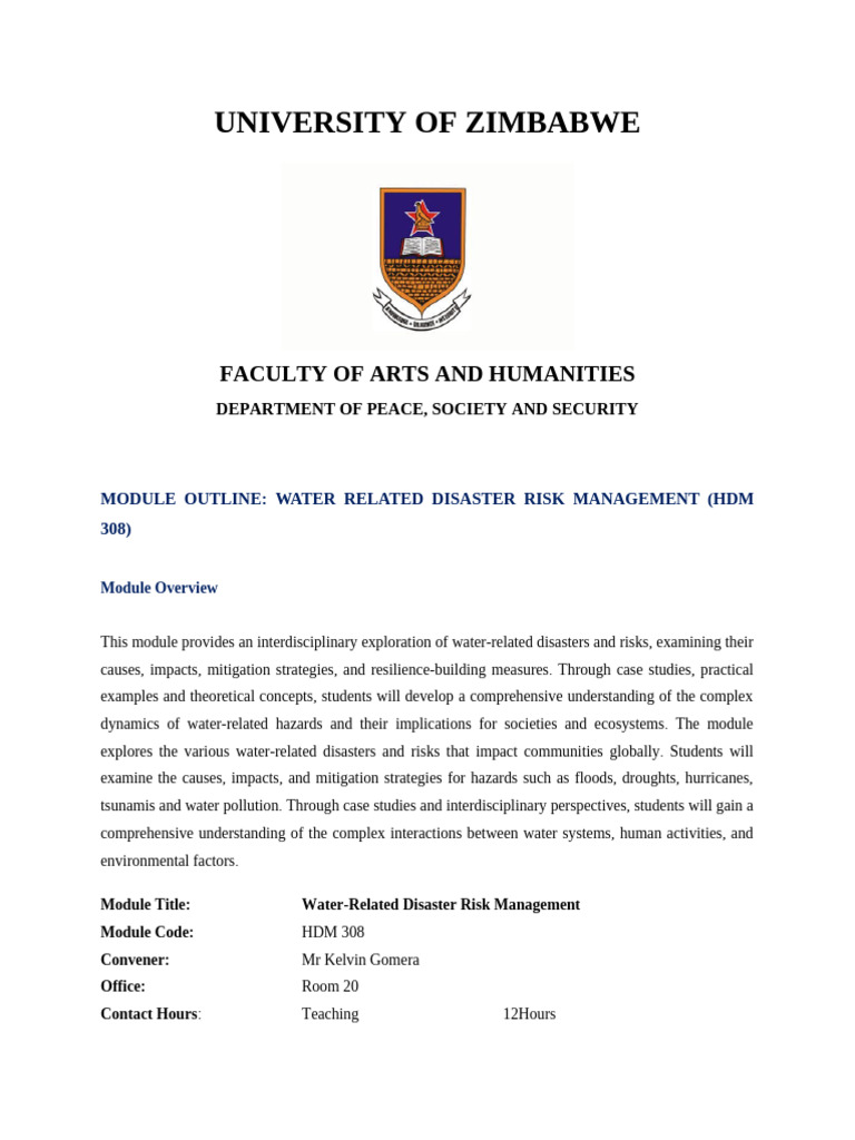 Hdm 308 Course Outline | PDF | Disaster Risk Reduction | Climate Resilience