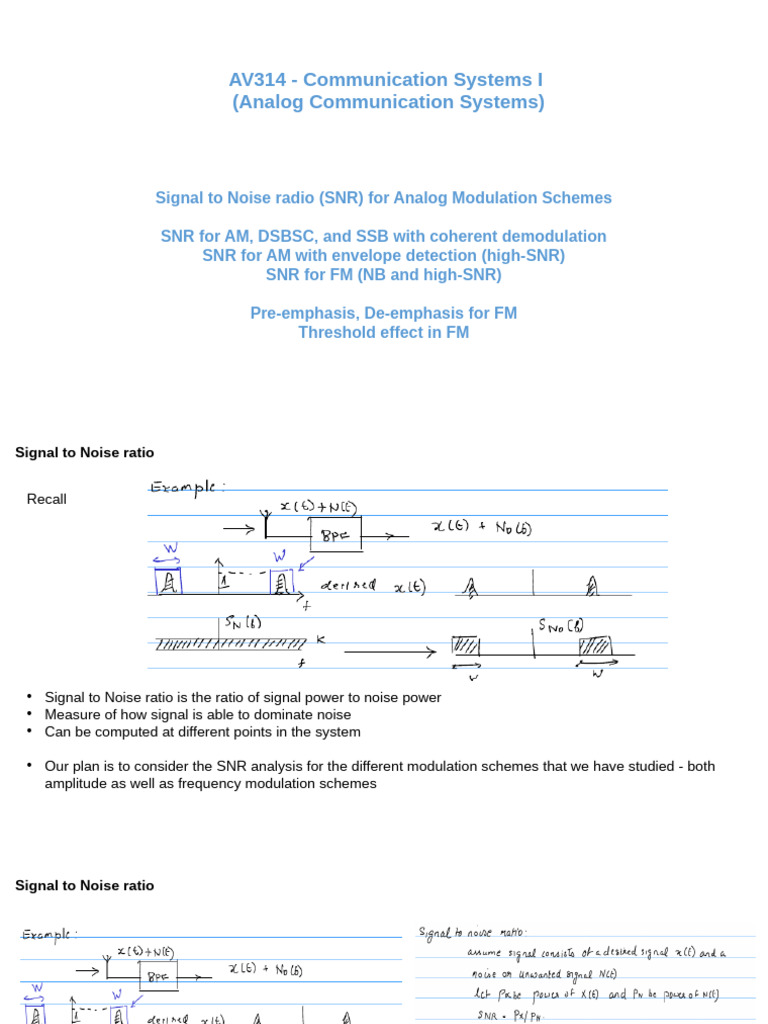 Lecture12 SNR Analysis AMFM | PDF | Frequency Modulation | Signal To Noise Ratio