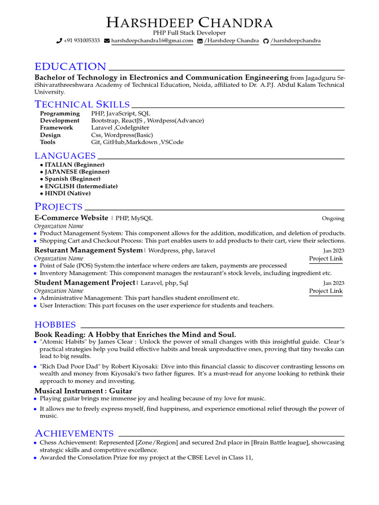 Harshdeep Chandra-Resume | PDF | Computing